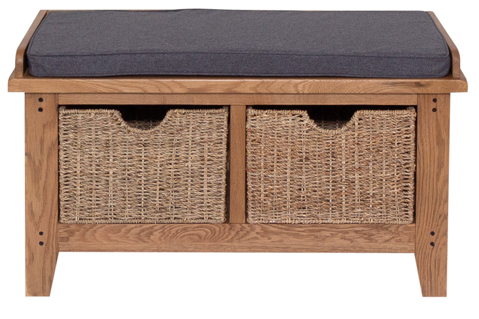 Bray - Oak Hallway Bench With Baskets – Craughwell Furniture & Carpets Ltd